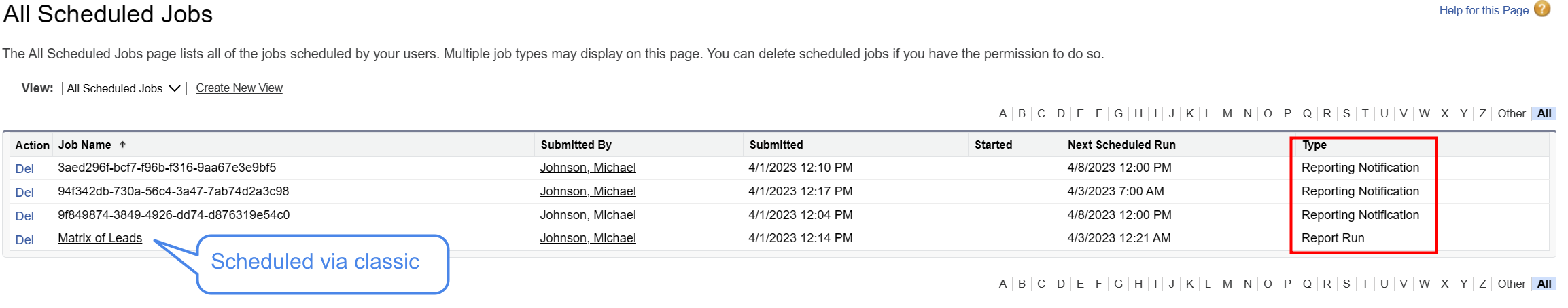 Salesforce Setup Viewing Scheduled Reports